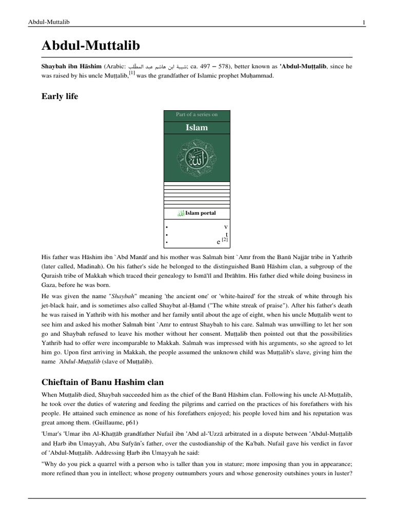 Abdul Muttalib | PDF | Banu Hashim | Arabs