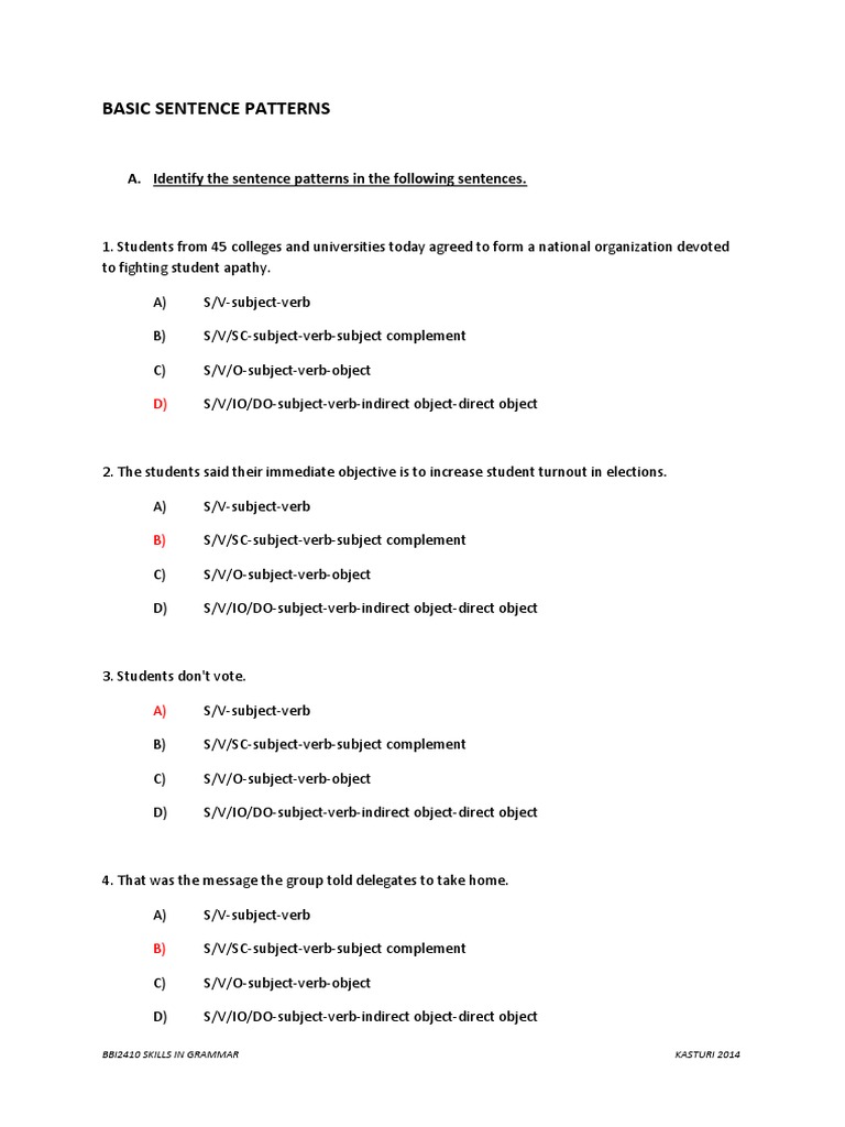 Basic Sentence Patterns | PDF | Foreign Language Studies