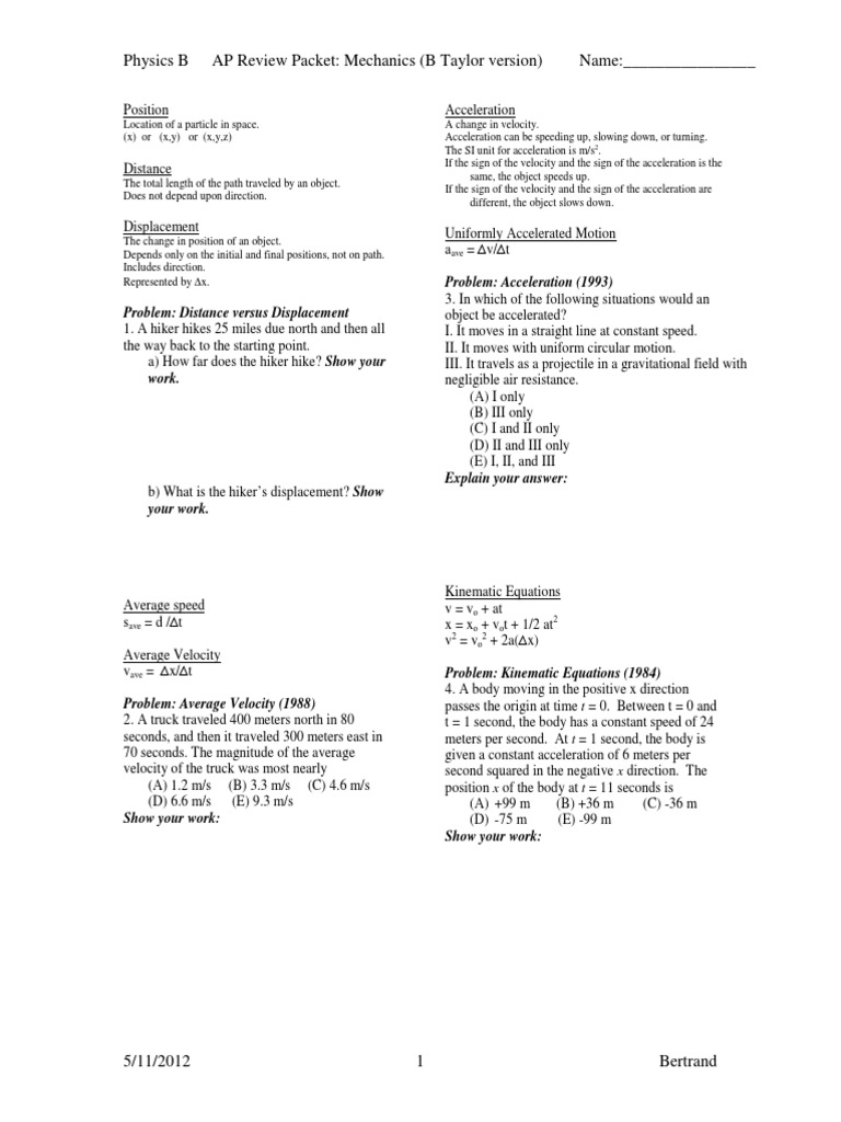 Physics Packet | PDF | Collision | Force