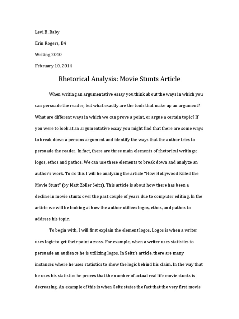 Rhetorical Analysis - Movie Stunts | PDF | Logos | Essays