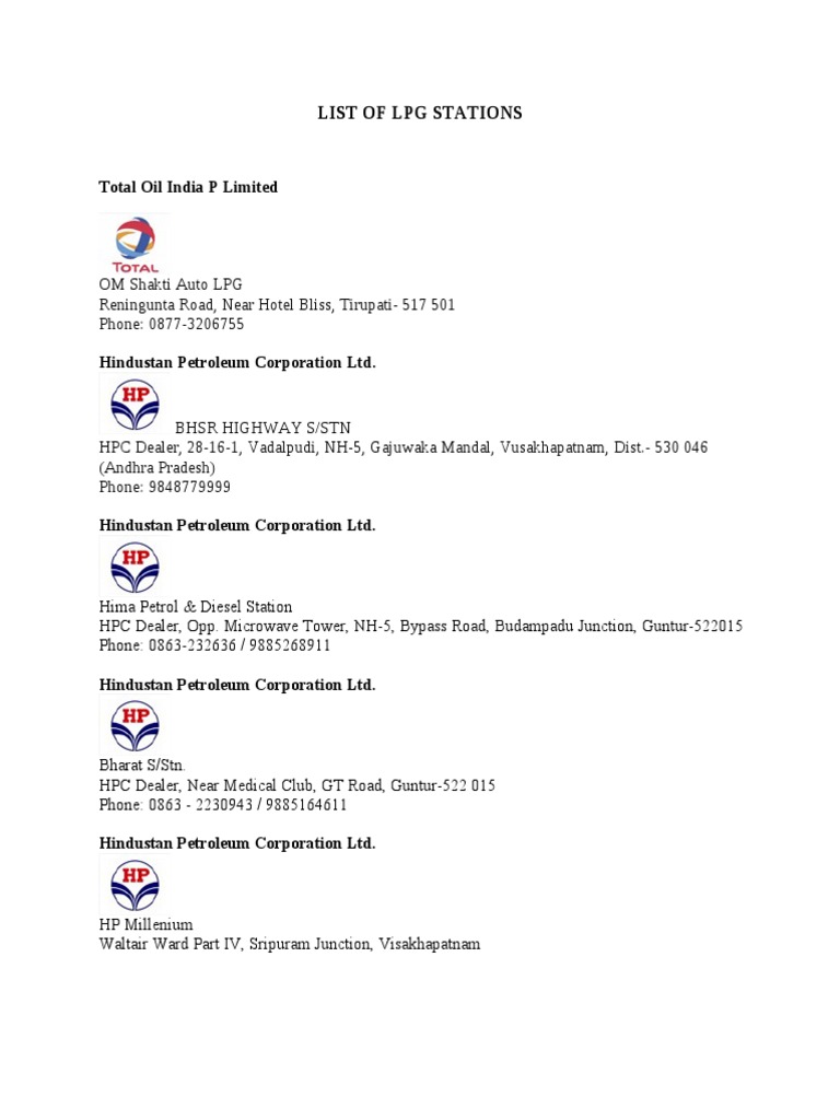 Andhra Pradesh LPG Stations List | PDF | Technology & Engineering