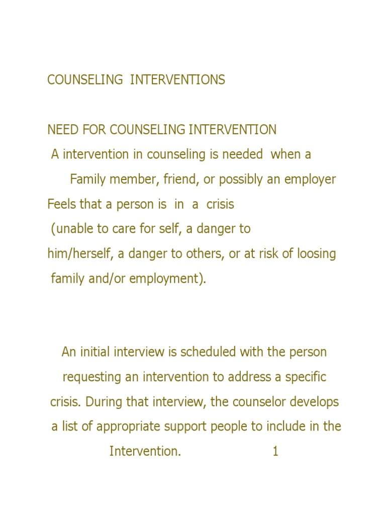 Counseling Interventions | Download Free PDF | Intervention (Counseling ...