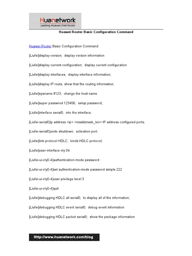 Huawei Router Basic Configuration Command | PDF | Ip Address | Router (Computing)