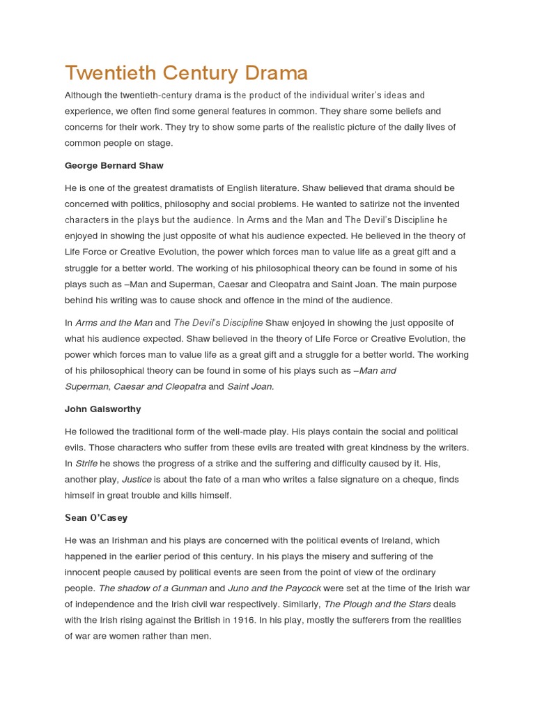 An Overview of Major Themes, Styles and Playwrights in 20th Century ...