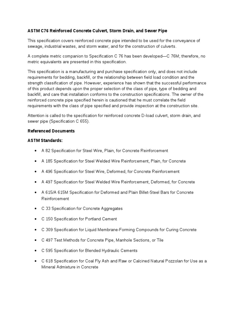 ASTM C76 Reinforced Concrete Culvert | PDF | Concrete | Reinforced Concrete