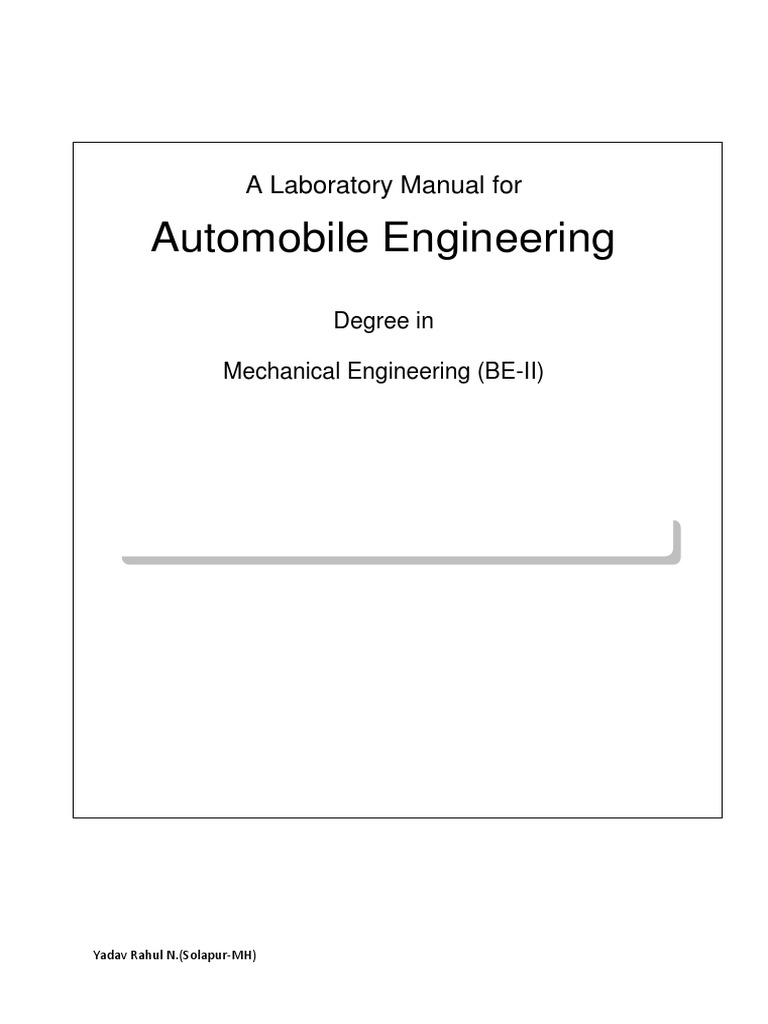 Automobile Laboratory Manual (BE) | PDF | Clutch | Transmission (Mechanics)