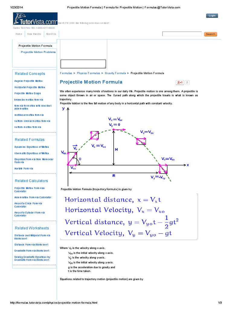 Projectile Motion Formula - Formula For Projectile Motion - Formulas@TutorVista PDF | PDF ...