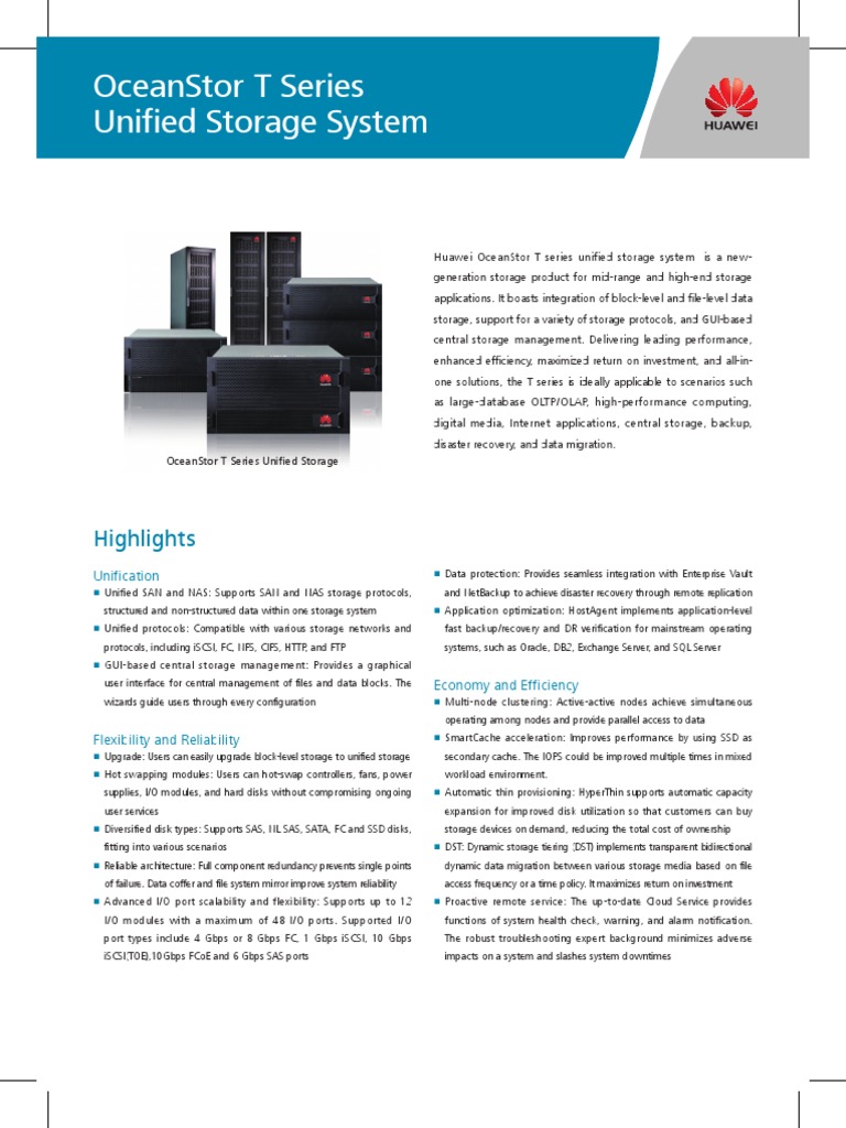 Huawei OceanStor S2600T S5500T S5600T S5800T Datasheet PDF | PDF ...