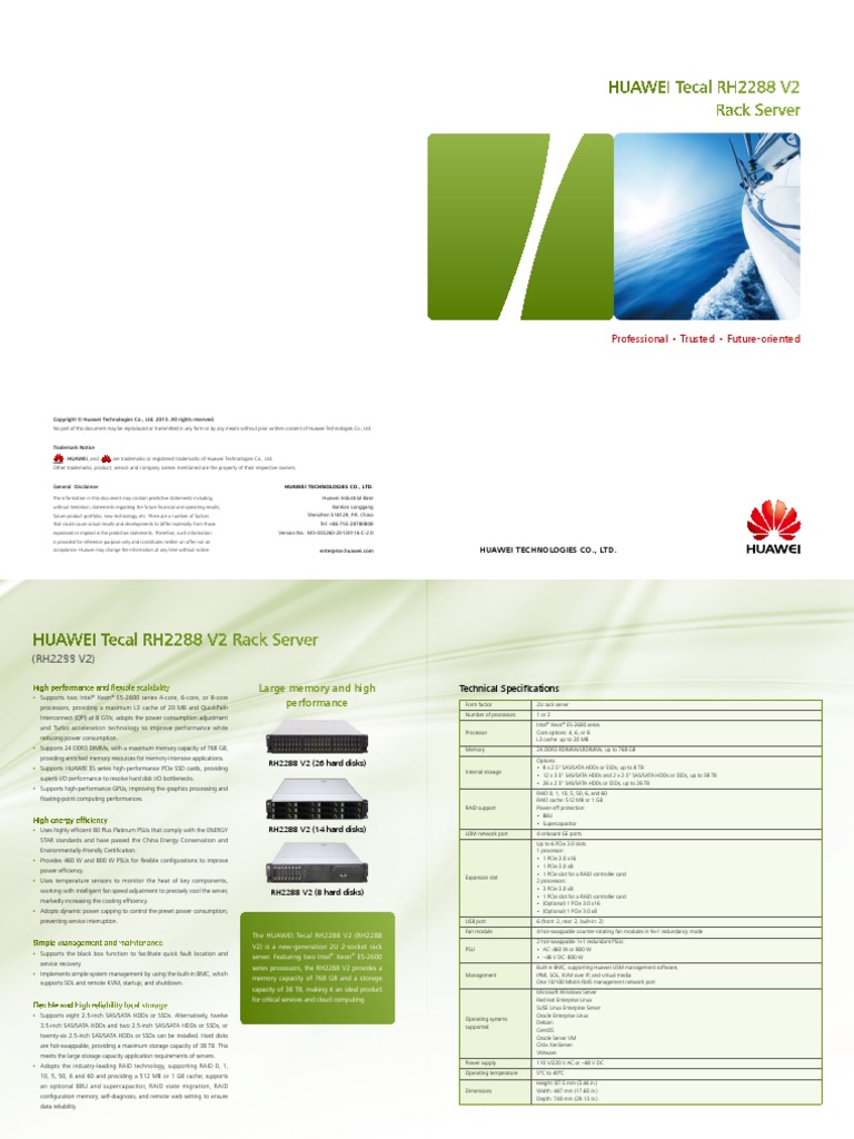 Huawei Tecal RH2288 V2 Rack Server Brochure PDF | PDF | Solid State ...
