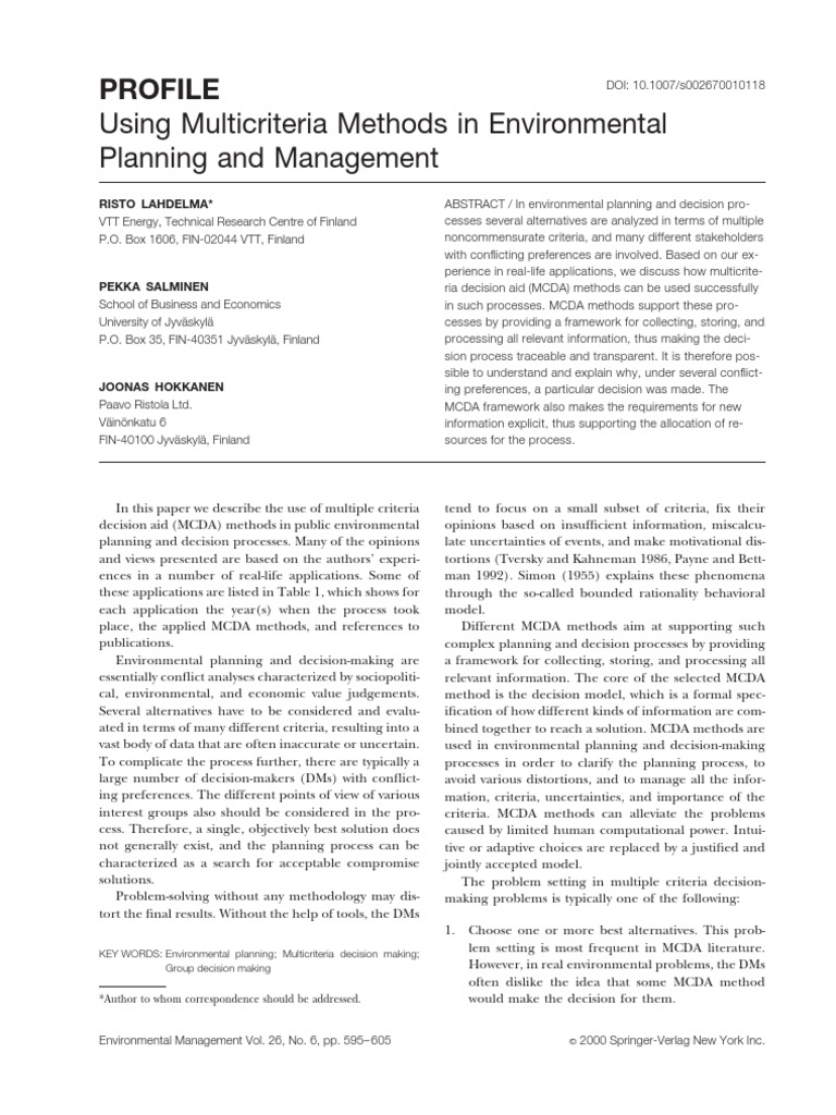 Using Multicriteria Method Env Planning | PDF | Level Of Measurement | Decision Making
