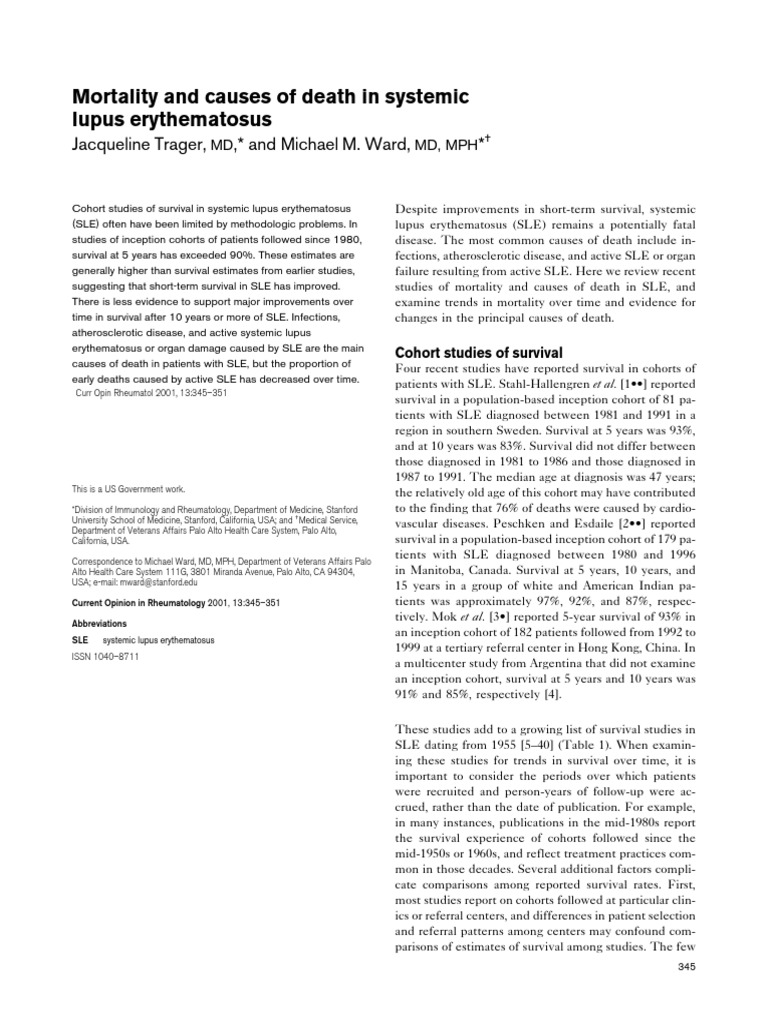 Mortality and Causes of Death in SLE | PDF | Systemic Lupus ...