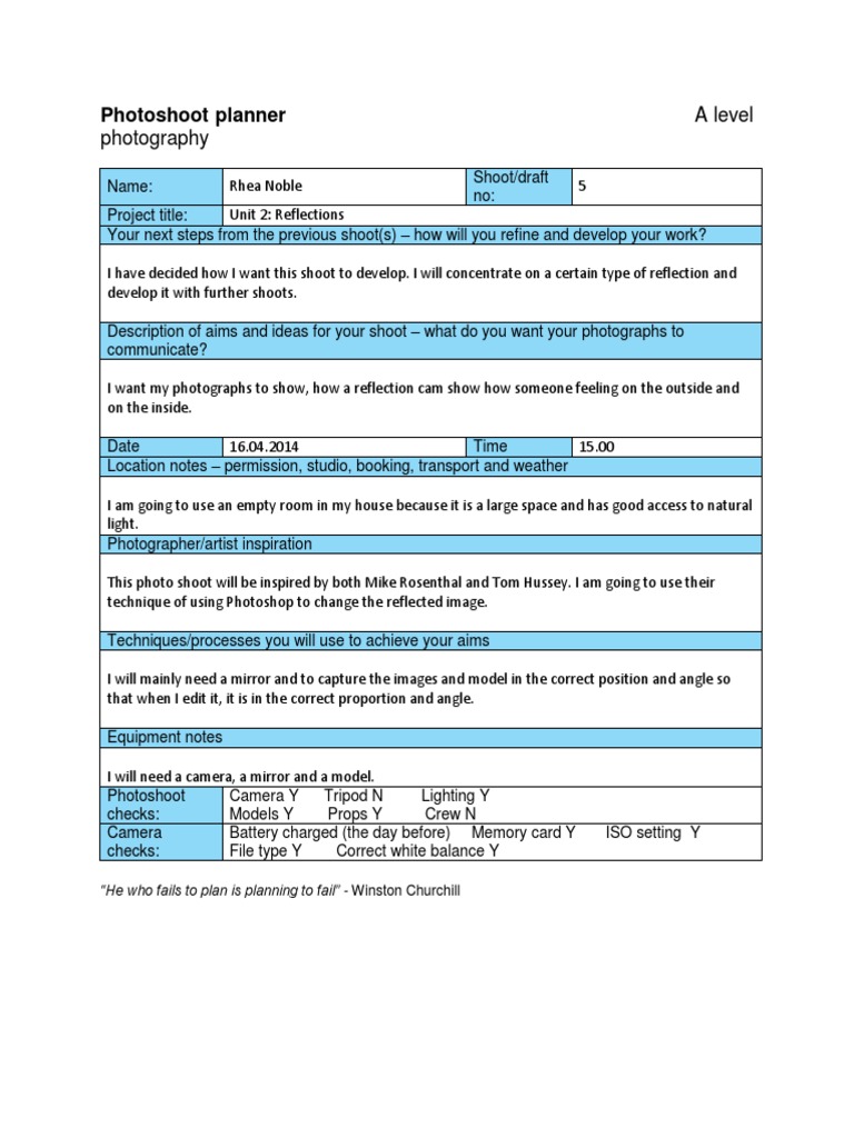 Photography Shoot Plan: Reflections | PDF