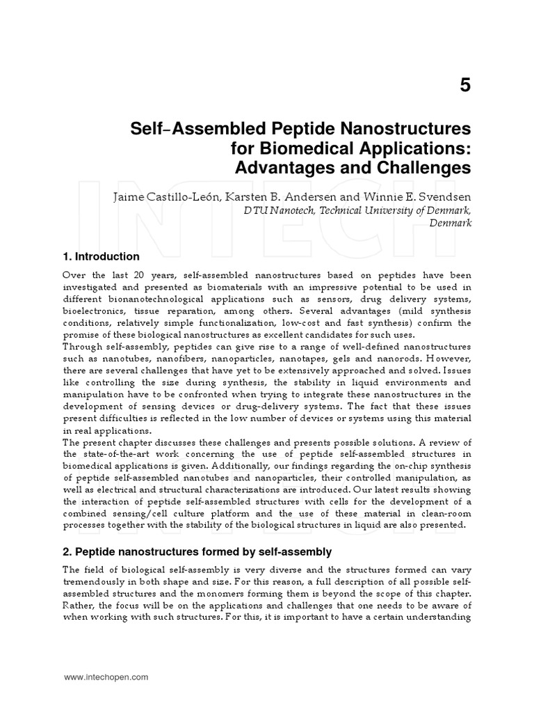 Self-Assembled Peptide Nanostructures For Biomedical Applications: Advantages and Challenges ...