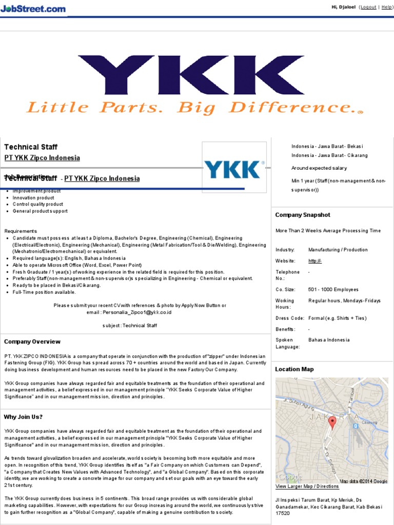 Technical Staff - PT YKK Zipco Indonesia | PDF | Engineering ...