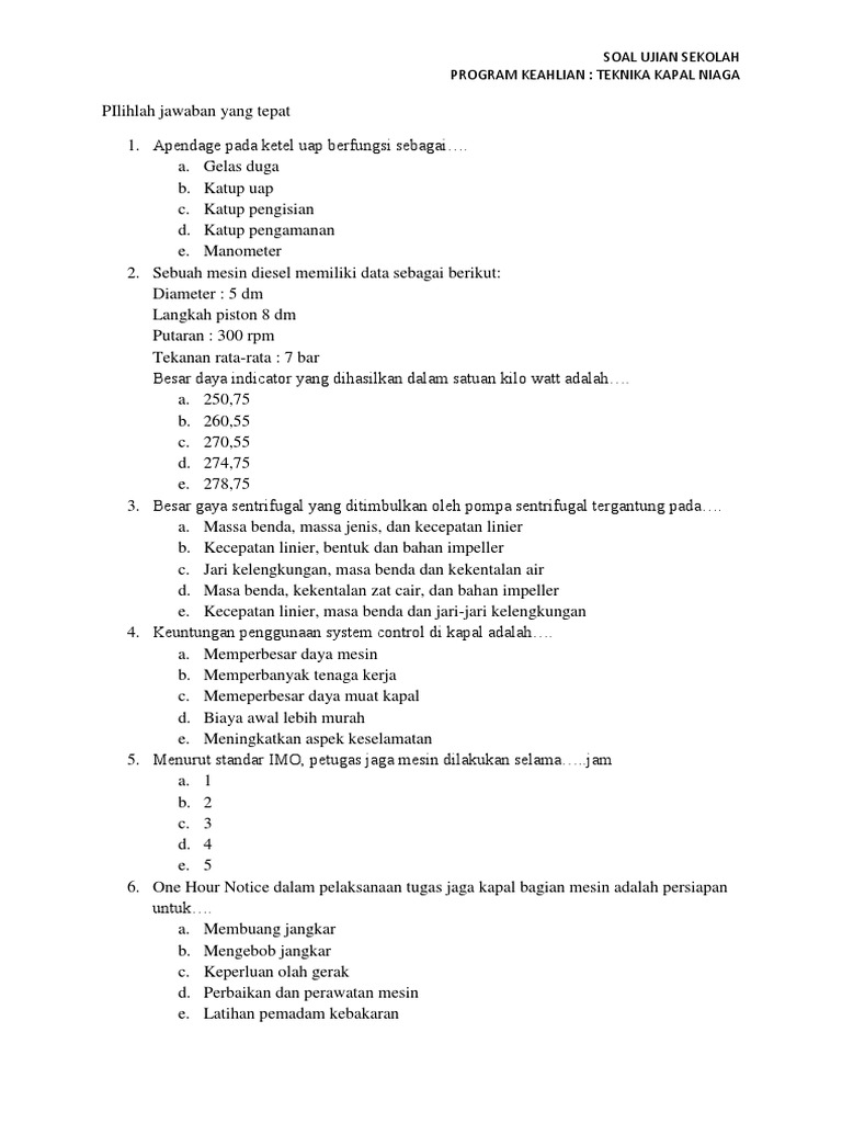 Soal Ujian Teknika Kapal Niaga | PDF