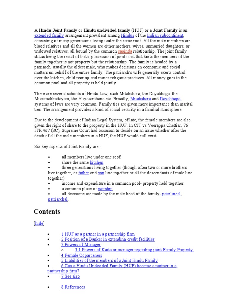 Understanding Hindu Joint Family Structure | PDF | Partnership ...