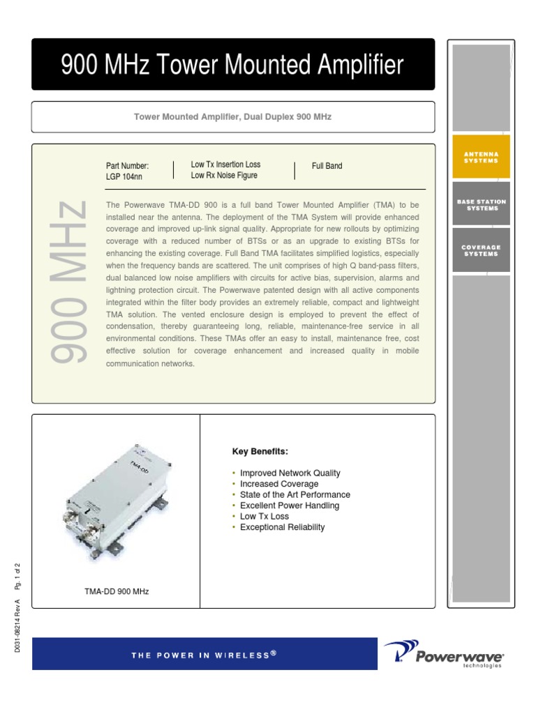 Tower Mounted Amplifier, Dual Duplex 900 MHZ | PDF