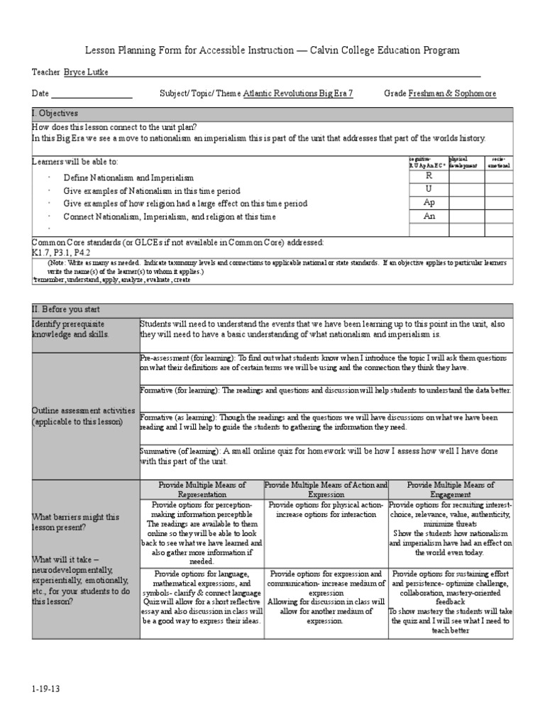 Accessible Lesson Plan: Nationalism & Imperialism | PDF | Teaching ...