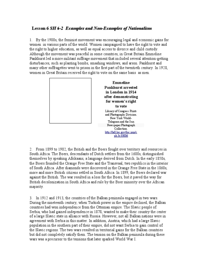 Lesson 6 SH 6-2 Examples and Non-Examples of Nationalism | PDF ...