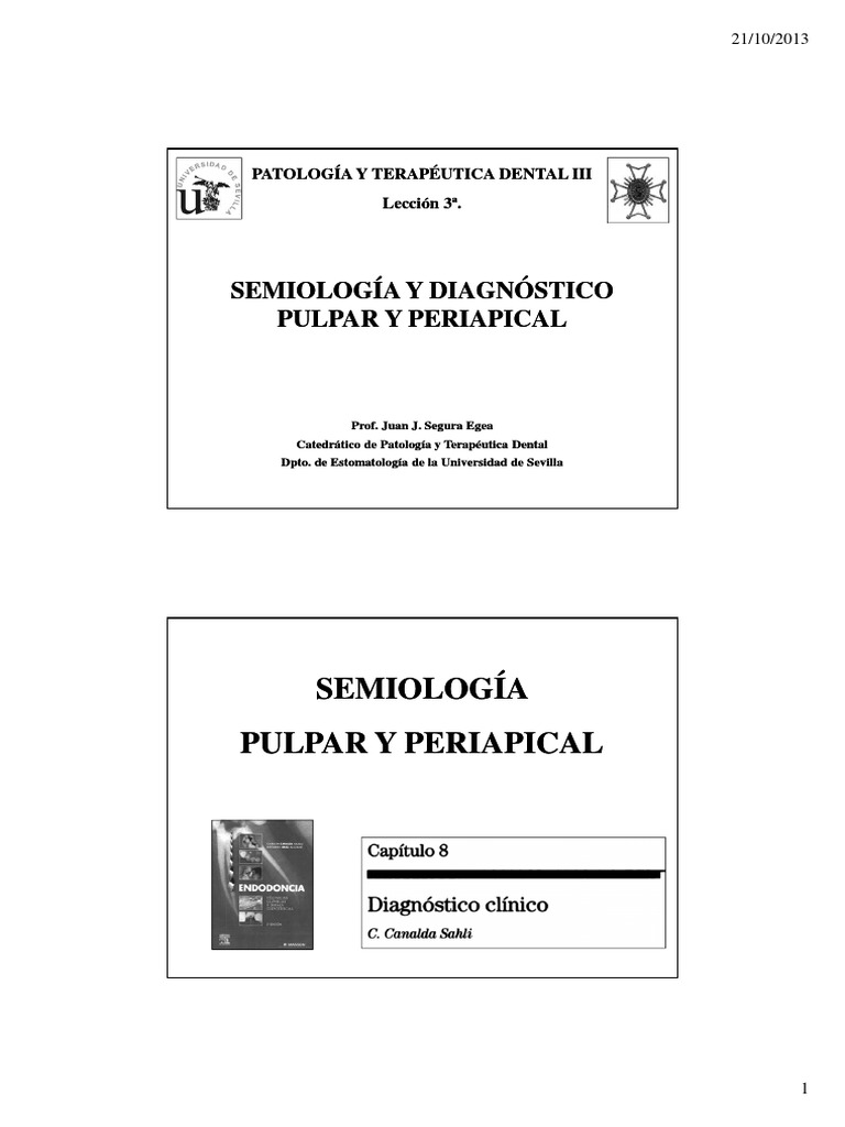 Leccion 3. Semiologia. Diagnostico Pulpar y Periapical-2013-14 | PDF | Diagnostico medico | Dolor