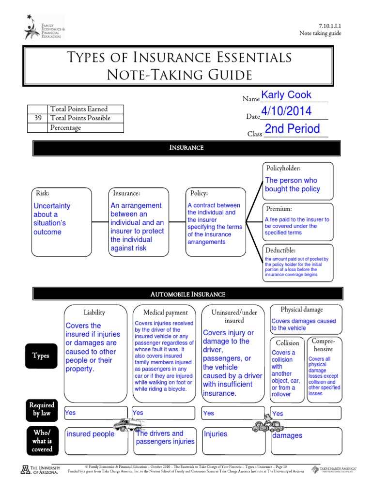 Insurance Note Taking Guide | PDF | Disability Insurance | Insurance
