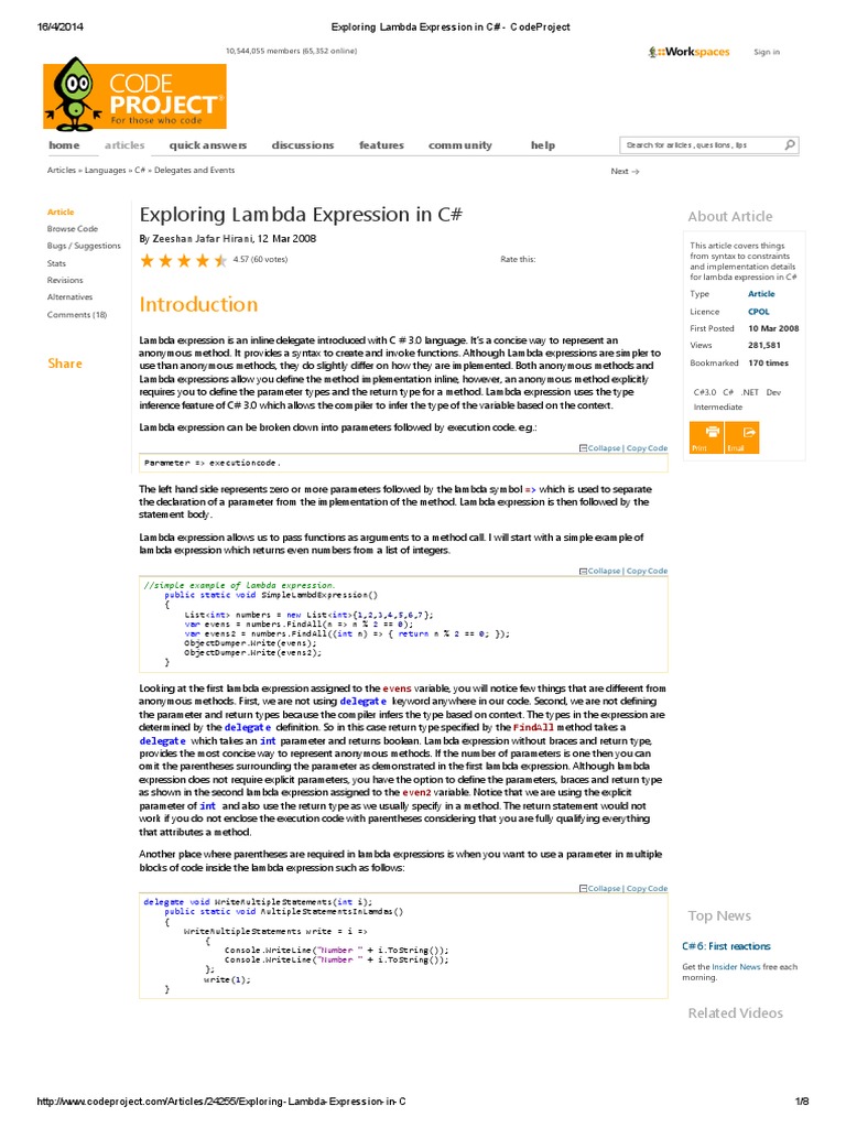 Exploring Lambda Expression in C# - CodeProject | PDF Exploring Lambda Expression in C# - CodeProject | PDF