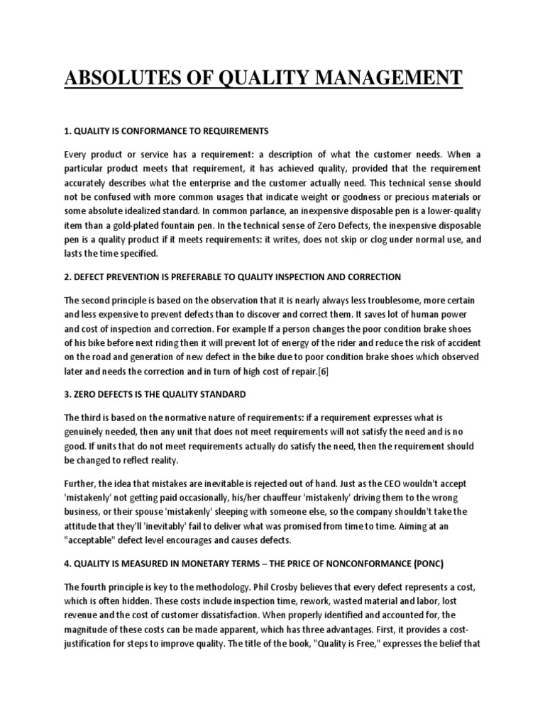 Four Absolutes of Quality Management | PDF | Economies | Business