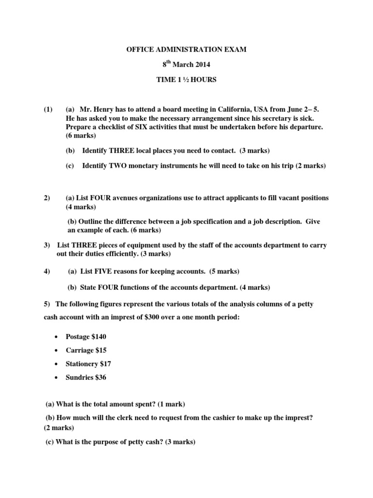 Office Administration Exam Questions | PDF | Economics | Business