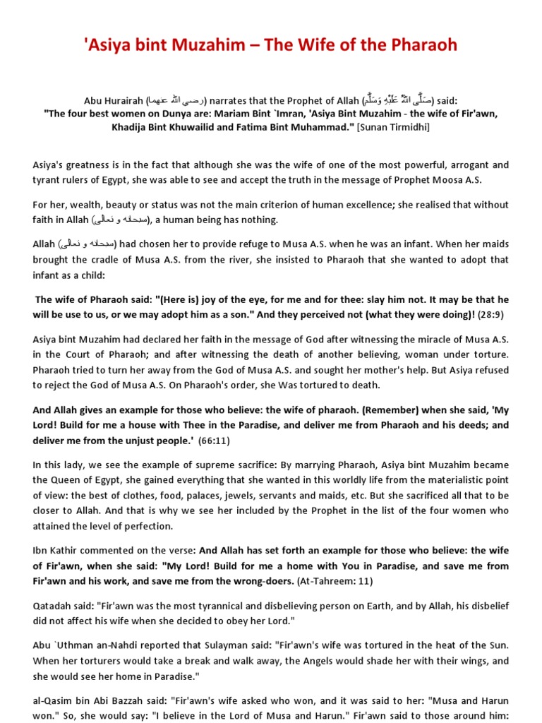 Asiya Bint Muzahim The Wife Of The Pharaoh Pdf Moses In Islam