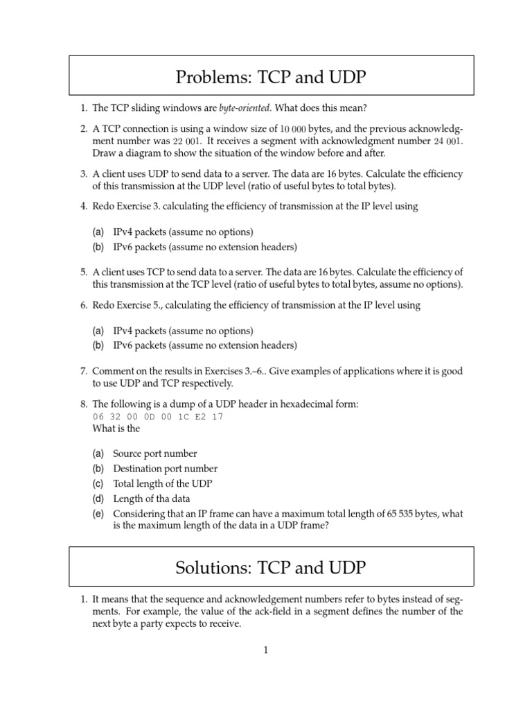 Problems TCP and UDP | PDF | Transmission Control Protocol | Internet ...