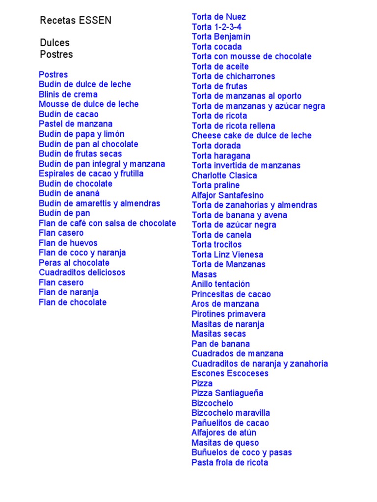 Recetario Essen | PDF | Postres | Alimentos