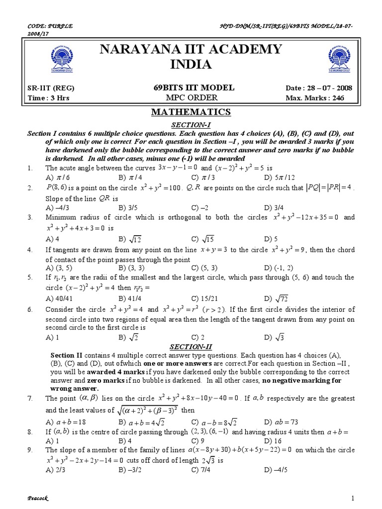 Narayana Iit Academy India: Mathematics | PDF | Rotation | Triangle ...
