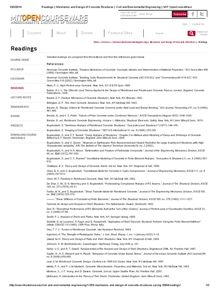 Readings - Mechanics and Design of Concrete Structures - Civil and Environmental Engineering ...