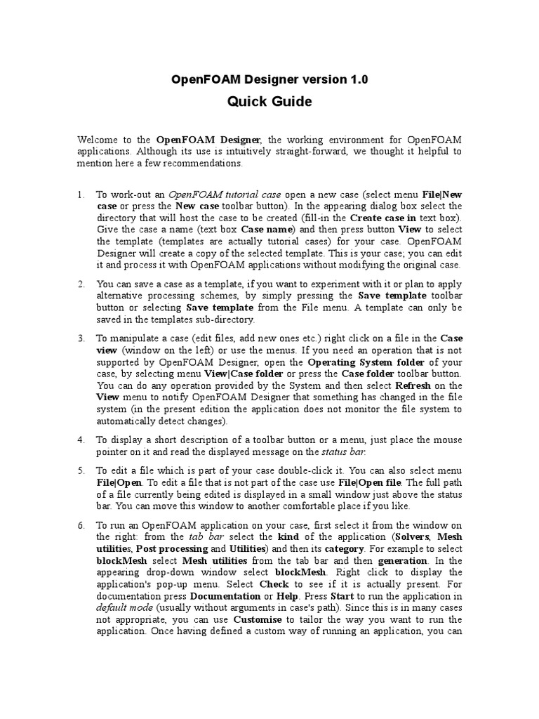 OpenFOAM Designer 1.0 - Quick Guide | PDF | Command Line Interface | Computer File