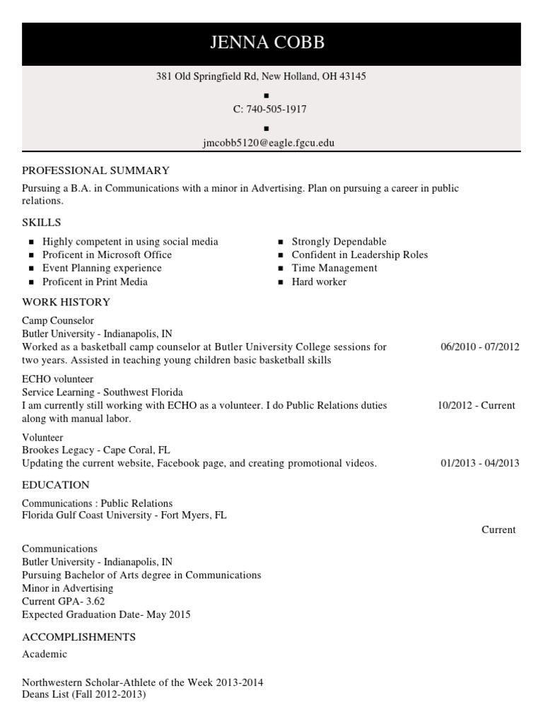 Jenna Cobb Resume 1-1 | PDF