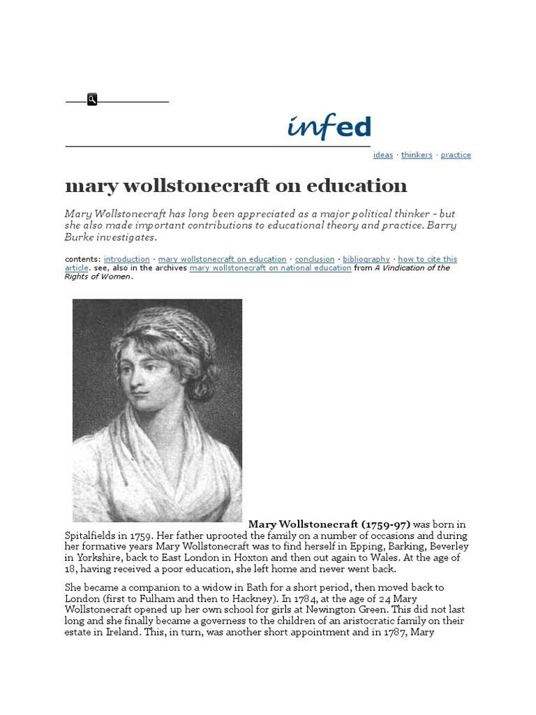 Mary Wollstonecraft on Education | Mary Wollstonecraft | A Vindication ...