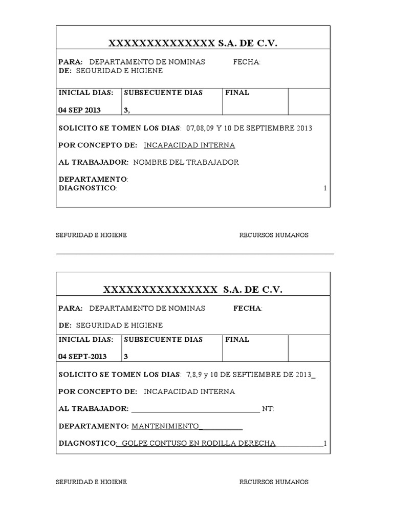 Formato de Incapacidad Médica | PDF
