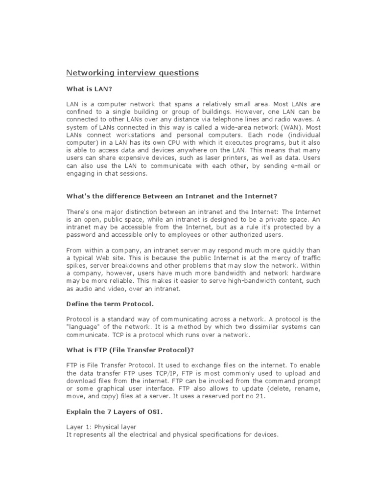 Networking Interview Questions: What Is LAN? | PDF | Cloud Computing | Network Packet
