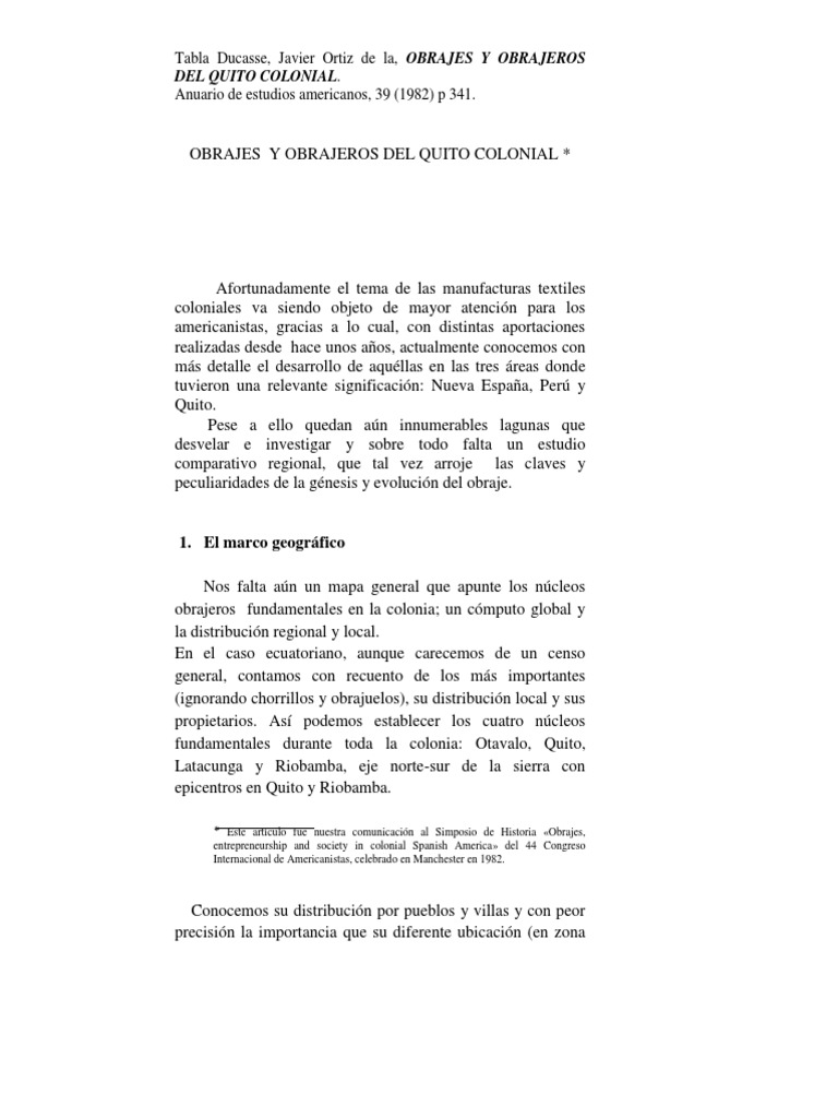 Obrajes y Obrajeros Del Quito Colonial | PDF | Ecuador | Nueva españa