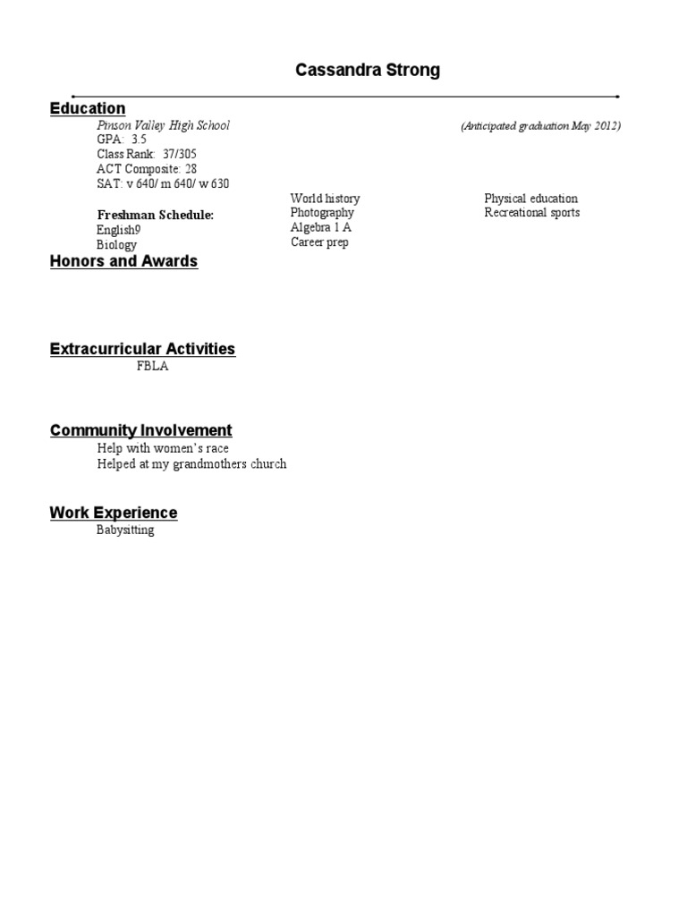 Cassandra Strong: Student Profile 2012 | PDF