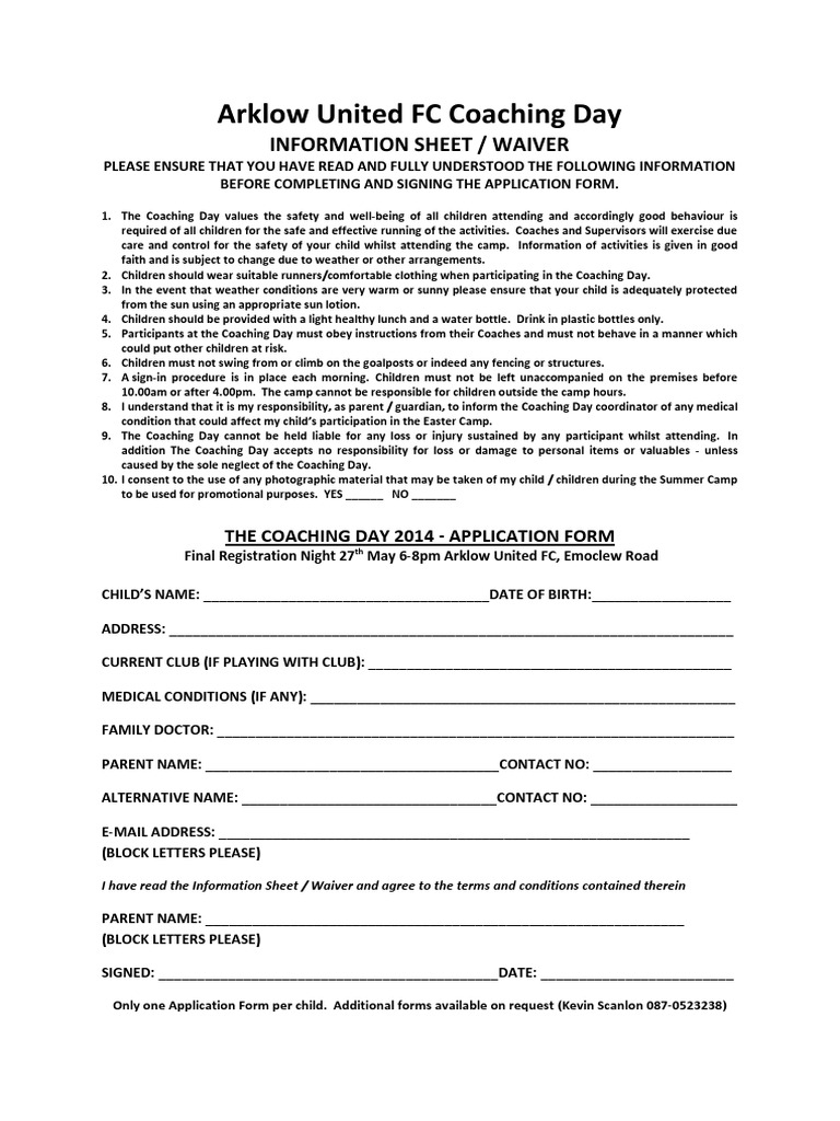 Coaching Day Registration Form | PDF | Social Institutions | Social Science