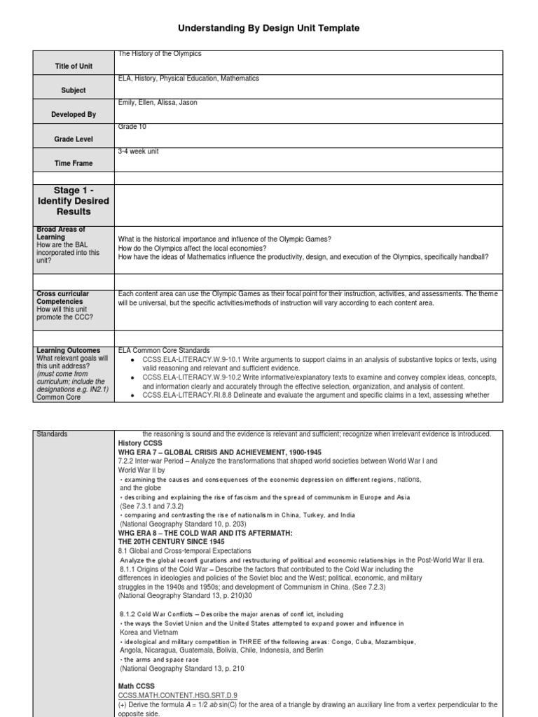 Understanding by Design Unit Template | PDF | Trigonometric Functions ...