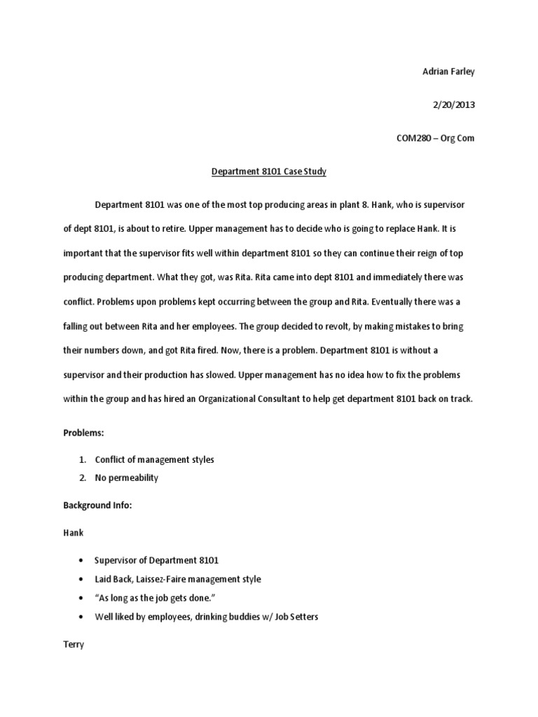 Small Case Study | PDF | Organizational Behavior | Leadership