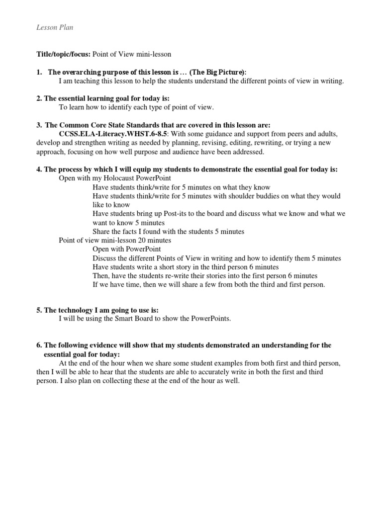 Point of View Mini Lesson | PDF