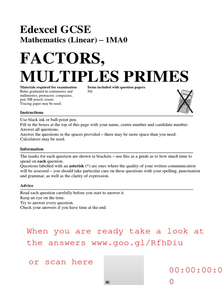 GCSE Maths Topics - Factors, Multiples and Primes - Questions. | PDF