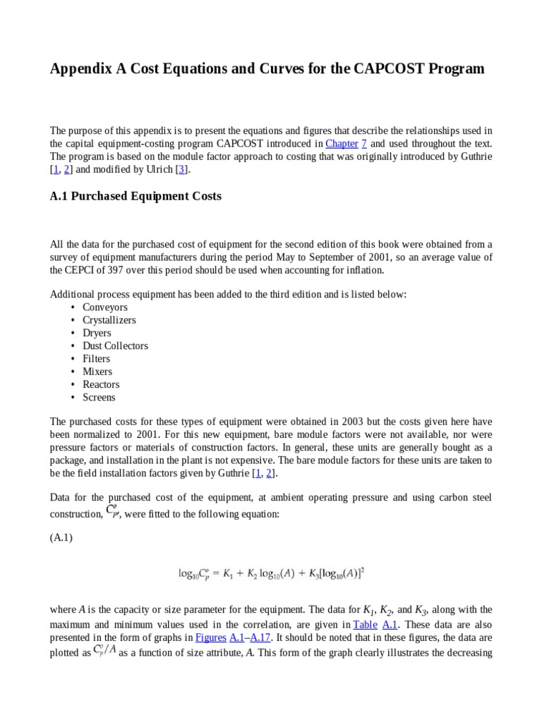 Appendix A Cost Equations and Curves For The CAPCOST Program | PDF ...