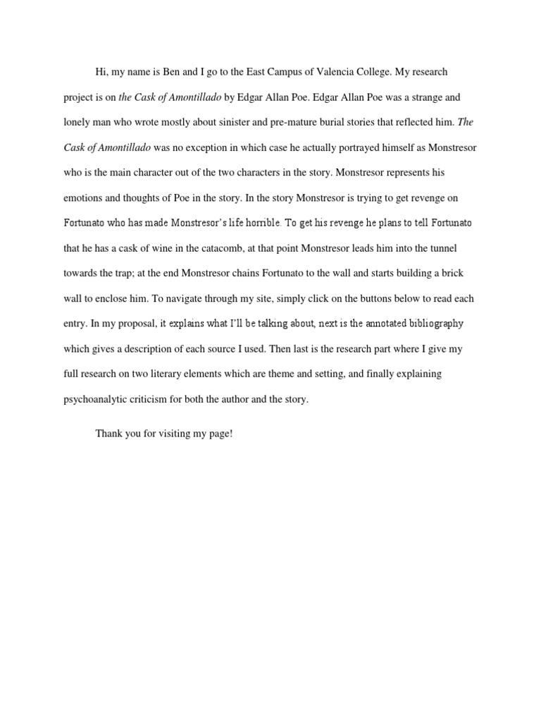 Poe's Cask of Amontillado Analysis | PDF | Poetry | Young Adult
