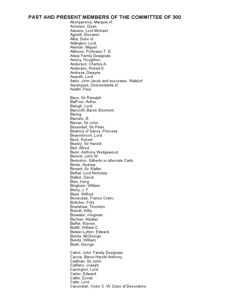 Committee of 300 Member List | PDF