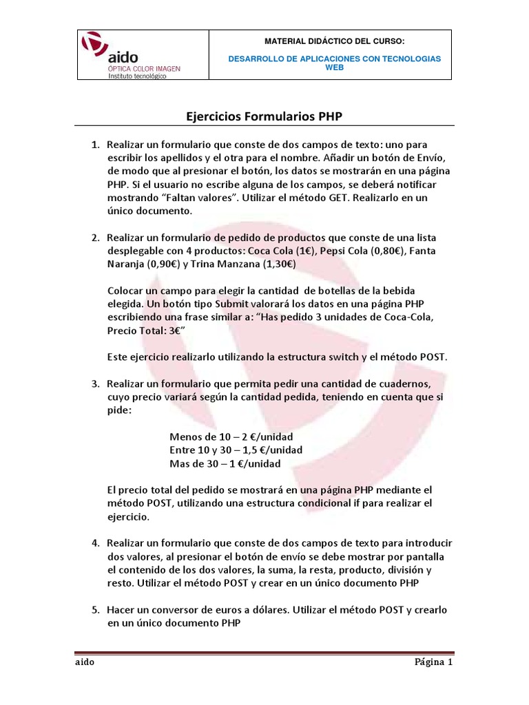 Ejercicio Formulario PHP | PDF
