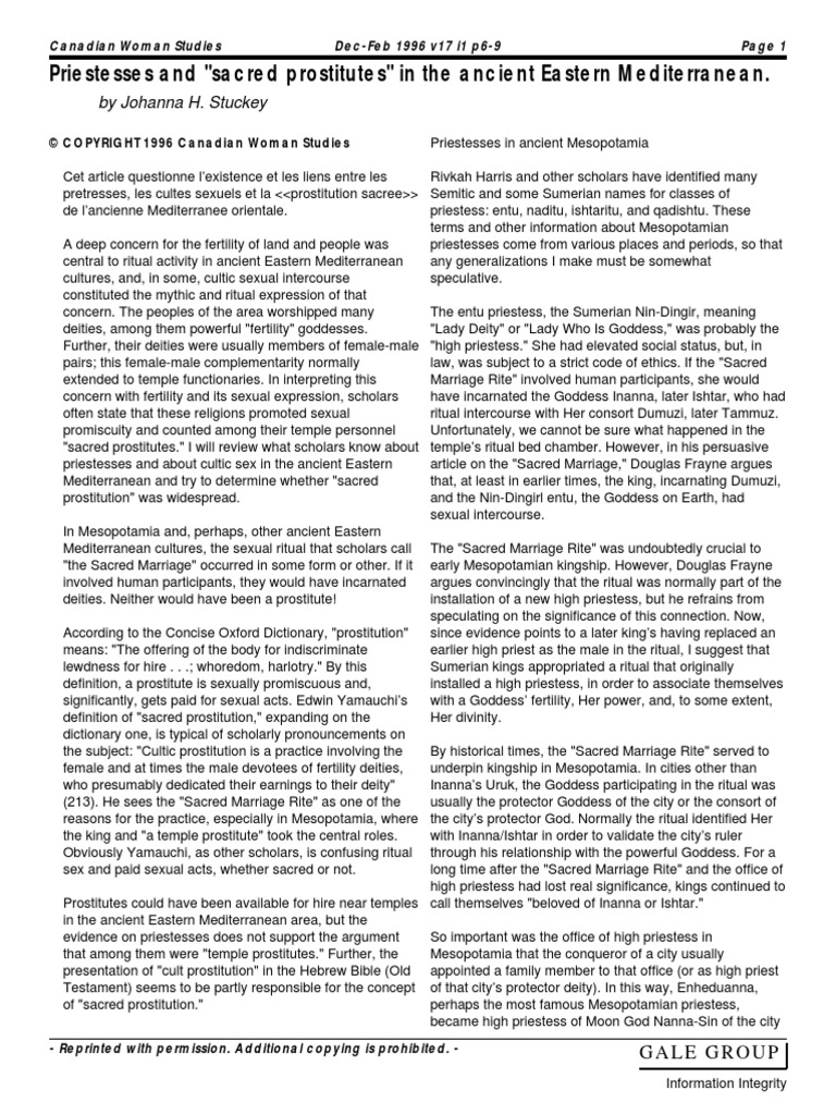 Priestesses and Sacred Prostitutes in The Ancient Eastern Mediterranean ...